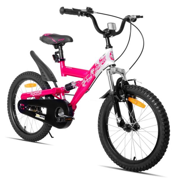 商品名: JOYSTAR Contender 16インチ キッズバイク 4~7歳の女の子用 フルデュアルサスペンションマウンテンバイク 子供用トレーニングホイール付き ピンク JOYSTAR Contender 16 Inch Kids B...