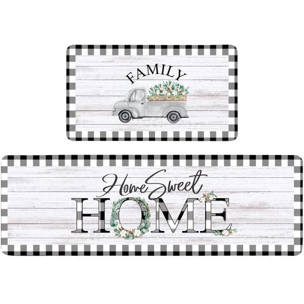商品名:  Riakrum 2 Pieces Farmhouse Non Slip Kitchen Mat for Floor Cushioned Farmhouse Kitchen Rugs and Mats Gray Black Whi...