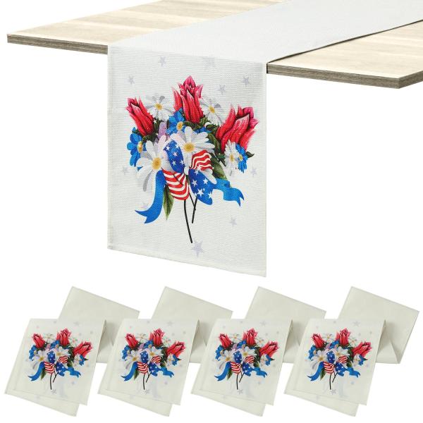 商品名:  Newwiee 4 Pcs of 4th of July Table Runners Patriotic Independence Day Deco 71 Inch Long Holiday Table Mats Cotton ...