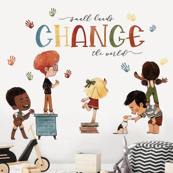 商品名:  Yovkky Equality Wall Decals Stickers, Small Hands Change The World Inspirational Diversity Inclusion Handprints Ne...