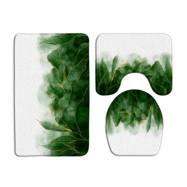 商品名:  Abstract Marble Bath Mat Green Marble Texture Cracked Mixed Gold Line Stripe Leaves Modern Ink Leaf Ombre Watercol...
