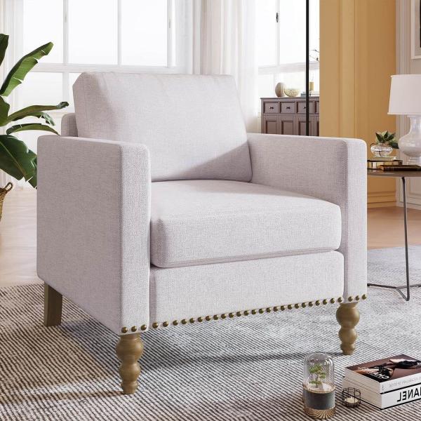 商品名:  Classic Linen Armchair Accent Chair with Bronze Nailhead Trim Wooden Legs Single Sofa Couch for Living Room, Bedro...