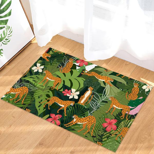 商品名:  Tropical Leopard Plant Entrance Floor Mat Personalized Doormat Monstera Palm Tree Welcome Door Mat Low Profile Non...