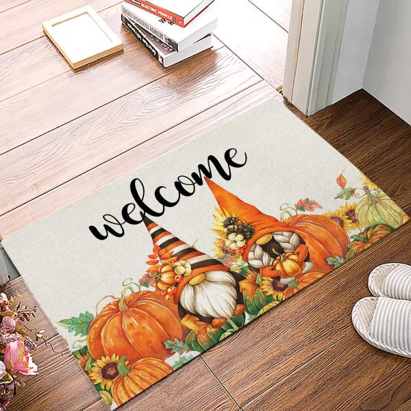 商品名:  DIFNARY Thanksgiving Gnome Pumpkins Entrance Floor Mat Personalized Doormat, Fall Maple Leaf Welcome Door Mat, Low...