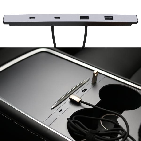 商品名: 車用USBハブ充電器 マルチポート Tesla Model 3 Model Yアクセサリー 2021-2023用 100%フィット 自動車センターコンソール USBドッキングステーション マルチポート充電 Leikaendi Ca...