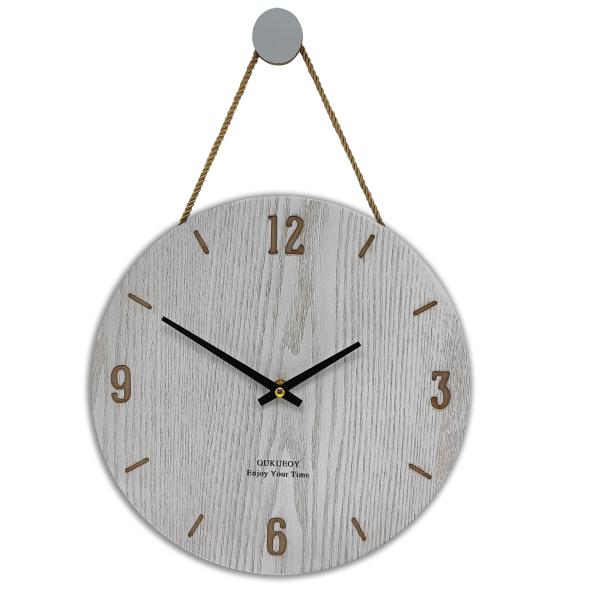 商品名: Qukueoy 壁掛け時計 モダンな木製装飾 (直径12インチ ホワイト木目) Qukueoy 12 Inch Wood Engraved Modern Wall Clocks Rope Hanging, Decorative S...