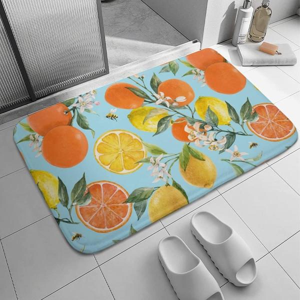 商品名Watercolor Orange Lemon Fruits Fresh Bath Mats Non-Slip Absorbent Soft Plush Doormat Decor Bathroom Rugs for Kitchen ...