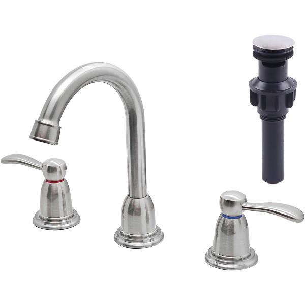 商品名SEMANEY ブラッシュドニッケル 2ハンドル 8インチ ワイドスプレッド バスルームシンク蛇口 ポップアップドレインとcUPC蛇口供給ホース 8インチ 洗面台蛇口 3個SEMANEY Brushed Nickel Two Hand...