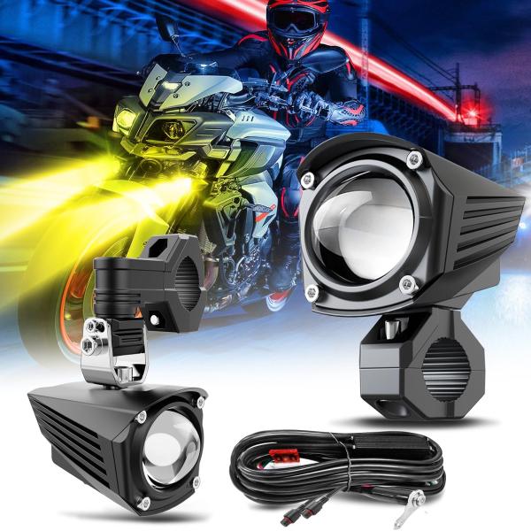 商品名: MGLLIGHT オートバイLEDドライビングフォグライト 600%明るい デュアルカラー ストロボモード 吊り下げ式 バイク補助ライト 防水配線 無/オフコントロール ACCパワー 不具合防止設計 ペア MGLLIGHT Mot...