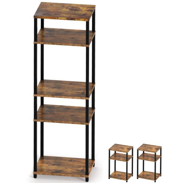 商品名: MINOSYS エンドテーブル ナイトスタンド 2個セット 3段ベッドサイドテーブル ソファ用ナイトスタンドアクセントテーブル 5段シェルフ本棚 リビングルーム ベッドルーム 素朴なブラウンとブラック 組み立て簡単 MINOSYS...