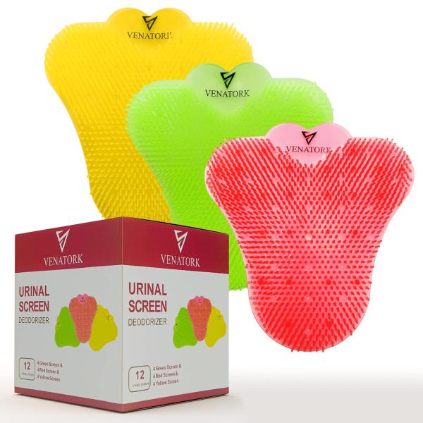 商品名: Venatork 3D 器用消臭剤セット - 12パック 高耐久器ケーキ - 水しぶき防止器ケーキ - 3種類のフルーツの香り - 簡単に設定できる器パッド - 公衆トイレ用モダンな器マット Venatork 3D Urinal ...