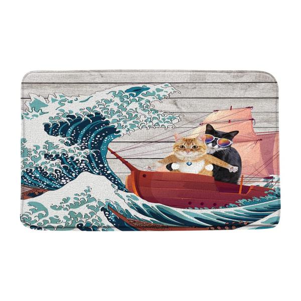 商品名:  Bath Mat Rug Cat Couple Cosplay Titanic Kitty on Boat Blue Ocean for Bathroom Floor Mat Small Bathmat Decor Access...