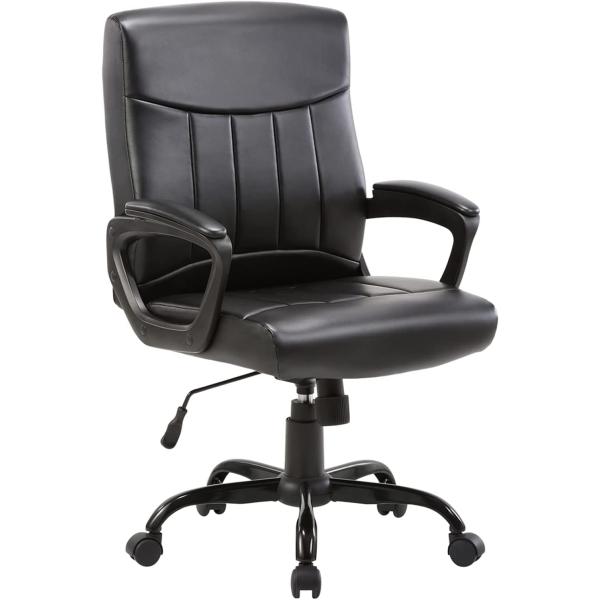 商品名:  CLATINA Ergonomic Mid-Back Desk Chair - White Leather Soft Executive Swivel Office Chair with Black Frame - Swivel...