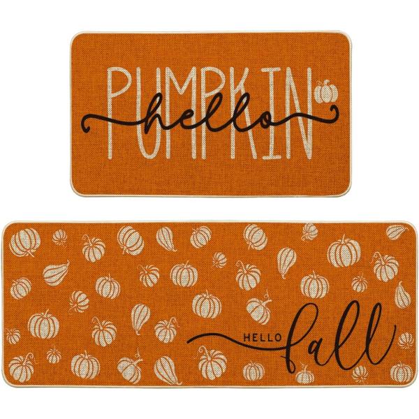商品名Artoid Mode Orange Hello Pumpkin Fall Kitchen Mats Set of 2, Autumn Home Decor Low-Profile Kitchen Rugs for Floor - 1...