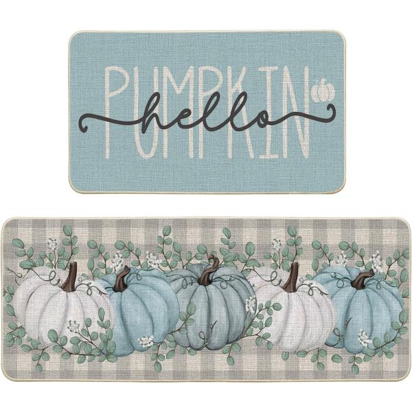 商品名Artoid Mode Buffalo Plaid Hello Pumpkin Eucalyptus Fall Kitchen Mats Set of 2, Home Decor Low-Profile Kitchen Rugs fo...