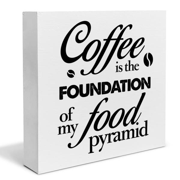 商品名: コーヒーユーモア 木製ボックスサイン アートデスク装飾 Coffee is the Foundation of My Food ピラミッドウッドブロックサイン ホームキッチン オフィス カフェ テーブルシェルフウォール用 コーヒー...