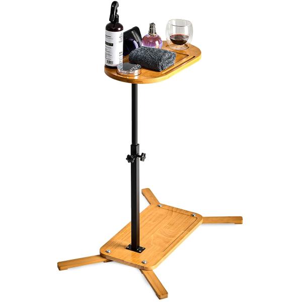 商品名: Ormeli 竹製バスタブトレイテーブル 高さ調節可能 360度回転 自立式バスタブサイドテーブル ベッドテーブル ソファテーブル ワイングラス 携帯電話ホルダー付き ホームスパ バスタブアクセサリー Ormeli Bamboo ...