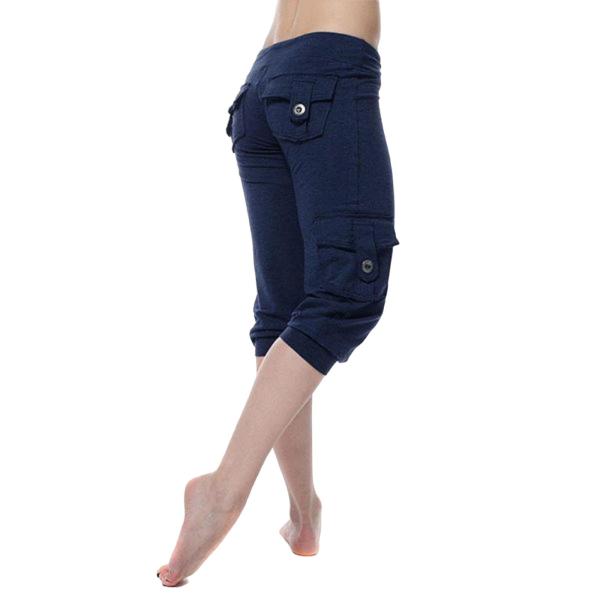 商品名:  Womens Yoga Capris Pants High Waisted Cargo Workout Pants Stretch Leggings Pants Casual Button Sweatpants with Poc...