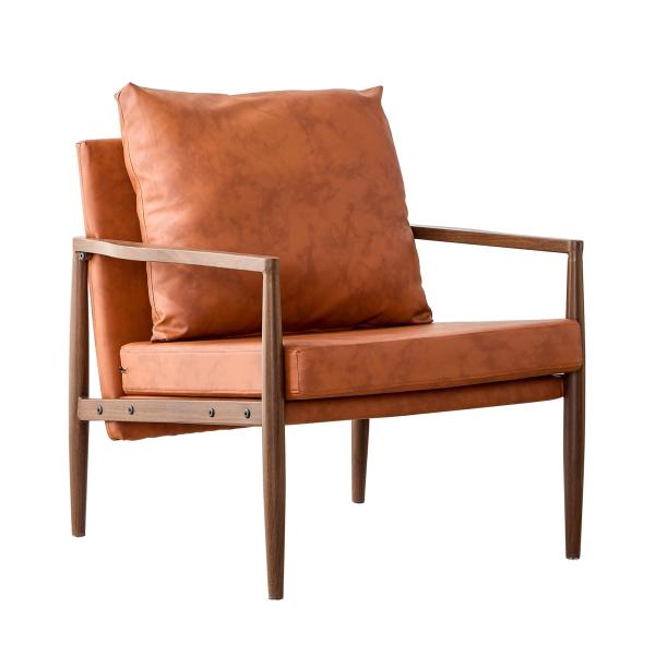 商品名:  PU Leather Accent Arm Chair Mid Century Modern Upholstered Armchair with Imitation Solid Wood Walnut Color Metal F...