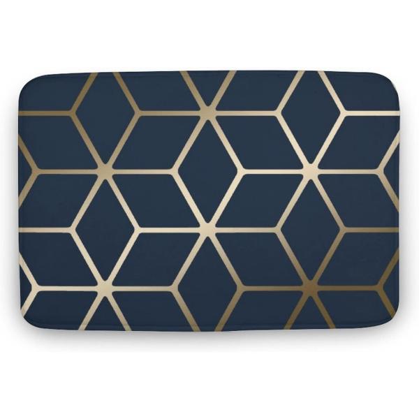 商品名Cubic Metallic Navy Blue Gold Bath Mat Non-Slip Bathroom Rugs 24"" x 16"", Soft Absorbent Bath Rug for Bathroom Floor...