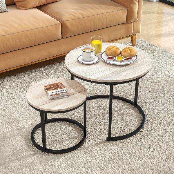 商品名:  HOJINLINERO Round Coffee Table Set of 2 for Living Room,Black Small Coffee Table Living Room Table,Nesting Tables ...