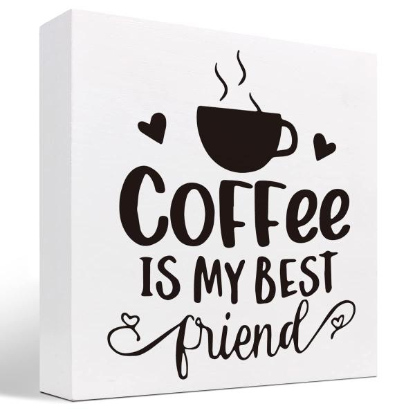 商品名: Coffee is My Best Friend 木製ボックス サイン デスク装飾 面白いコーヒーウッドブロック プラークボックス サイン デスクデコレーション ホーム キッチン オフィス カフェ コーヒーバー 男性の洞窟 デスク...