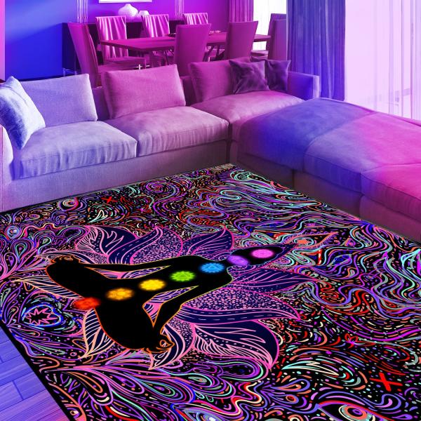 商品名:  EISKBC Blacklight Seven Chakra Yoga Rug, Large Meditation Pilates UV Reactive Area Rug, Non-Slip Neon Fluorescent ...