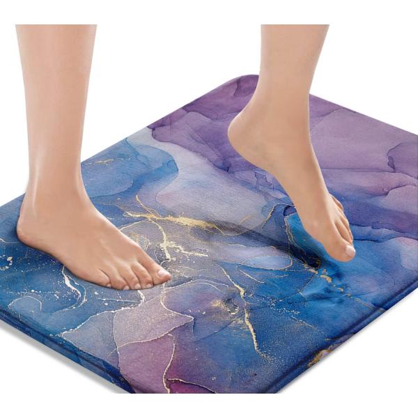 商品名: Britimes ブルー パープル バスマット、大理石の質感 抽象的なバスルームラグ シルプなし、クローフル モダンアート 洗えるカバー フロアラグ カーペット フロアマット 18x30インチ キッチン 寝室用 Britimes ...