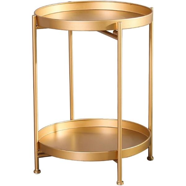 商品名LUKEO Iron Double-Layer Small Coffee Table Corner Round Coffee Table Living Room Mini Sofa Side Tableブランド：商品サイズ：51 cm...