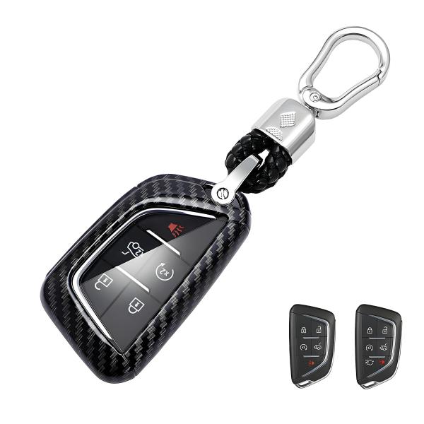 商品名: キャデラックキーフォブカバー、カーボンファイバーパターンキーケース、2022-2024 2025 キャデラックエスカレードCT5 CT6 5/6ボタンキーチャ付き, ブラック, 2XL, アクリロニトリルブタジエンスチレン(ABS...