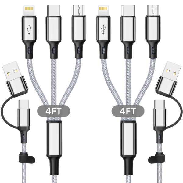 商品名: HanCenDa 6 in 1 マルチ充電ケーブル 2 パック 4 フィート マルチ充電コード、USB A/C から電話 USB C マイクロ USB ライトニング コネクタ ナイロン編組充電コード 携帯電話、タブレットなどに対応...