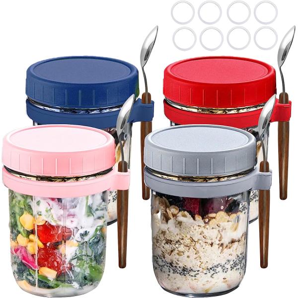商品名Overnight Oats Containers Jars with Lids And Spoon 16 oz Glass Mason Jars for Overnight Oats 4 Pack Large Sealed Oatm...