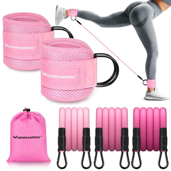 商品名: RENRANRING 足首抵抗バンド カフ付き 臀筋ワークアウト器具 アンクルバンド ワークアウト用 お尻エクササイズ器具 女性の脚と臀部用 (ピンク) RENRANRING Ankle Resistance Bands with...