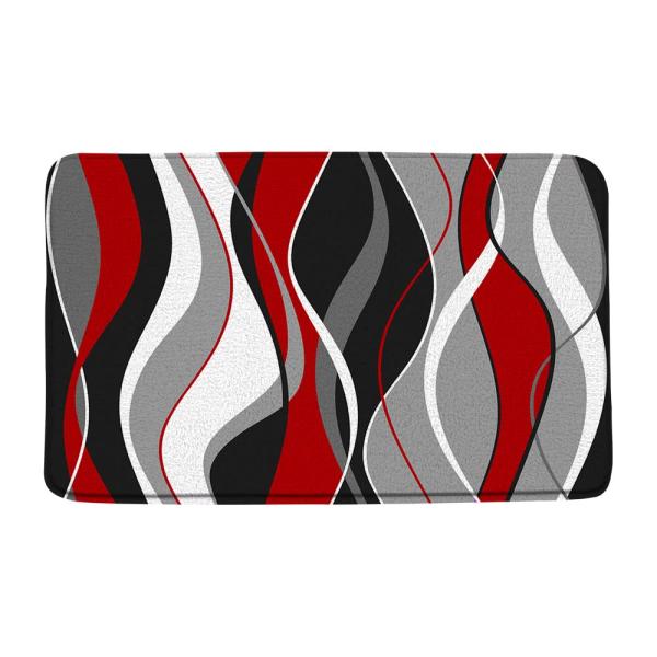 商品名:  Red Black Gray White Bath Mat Modern Geometric Striped Line Abstract Geo Wave Simple Contemporary Bathroom Kitchen...
