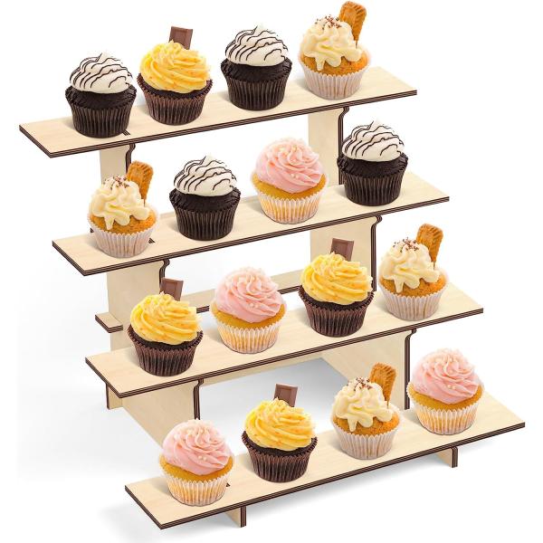 商品名4-Tier Wood Straight Table Retail Display Wood Cupcake Stands Dessert Stands Retail Display Stand for Craft Shows Far...