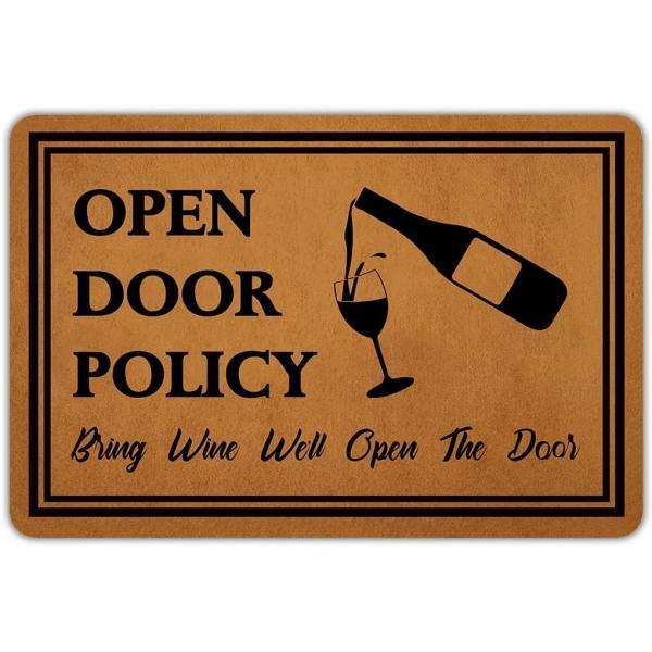 商品名Welcome Mats for Front Door Outdoor Entry Open Door Policy Bring Wine Open Door Doormat Non Slip Rubber Mat for Home ...
