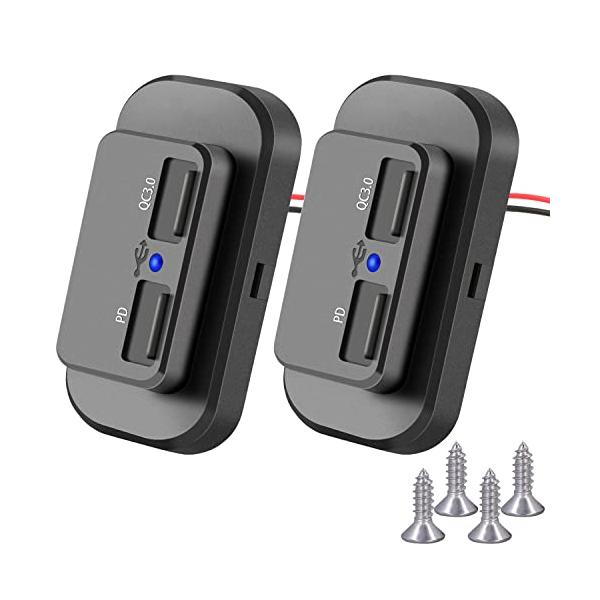 商品名: 12V USBコンセント 2パック 12ボルト USB充電器 マルチポート デュアルクイックチャージ 3.0 12V 24Vソケット USB充電器 &amp; Pd Type-C (USB C) 防水 Rv オートバイ トラック ...