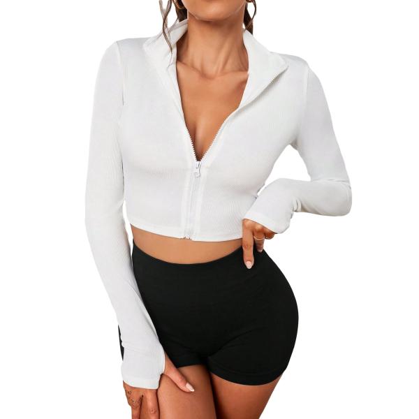 商品名:  SOLY HUX Women's Lightweight Full Zip Athletic Long Sleeve Crop Running Workout Yoga Sportwear Jacket Solid White ...