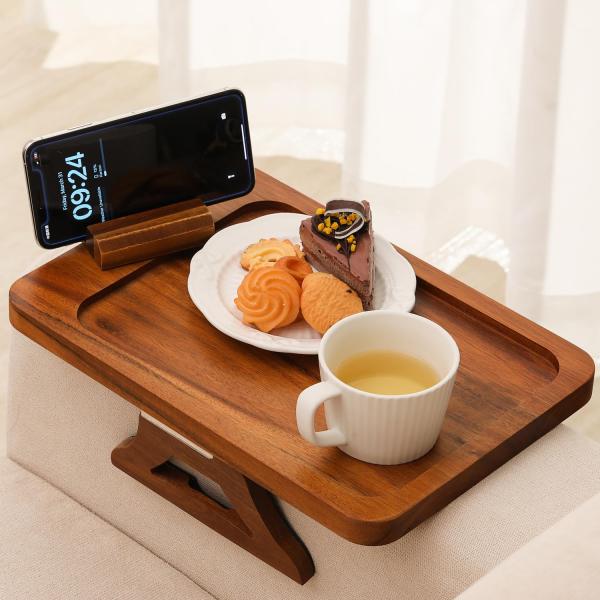 商品名:  GEHE Acacia Wood Couch Arm Table, Folding Sofa Arm Table with 360 Rotating Phone Bracket, Wooden Couch Arm Tray fo...