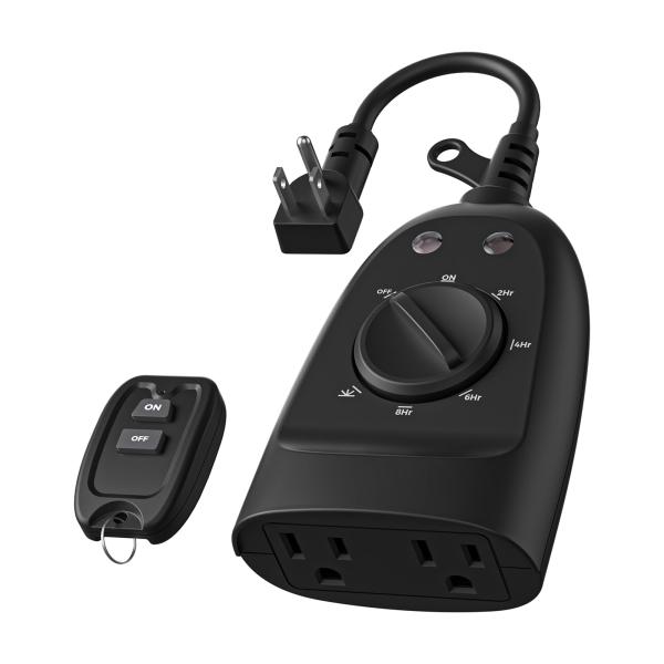 商品名: TESSAN アウトドアライトタイマープラグ ワイヤレスリモートコントロールスイッチ 接地コンセント2個付き 夕暮れから夜明けまでのライトセンサー ストリングライト/パティオライト用 高耐久 15A延長コード 6インチのコード付き...