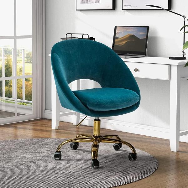 商品名Unisong Home Modern Velvet Office Chair with with Adjustable Swivel, Comfy Upholstered Desk Chair with Open Back, Sma...