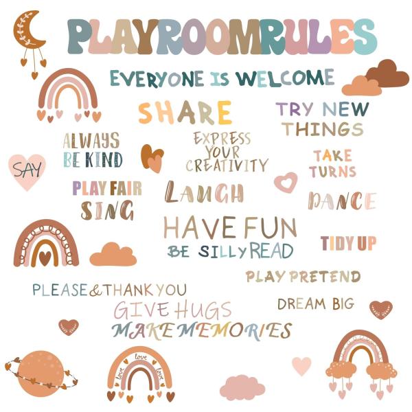 商品名: プレイルームルール ウォールデカール Inspirational Wall Decals Playroom Rules Wall Decal Peel and Stick Rainbow Quote Wall Sticker fo...