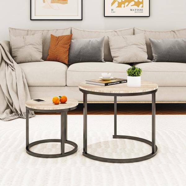 商品名:  Round Nesting Coffee Table Modern Nesting Side Set of 2 End Table, for Living Room Balcony Garden, etc,Round Woode...