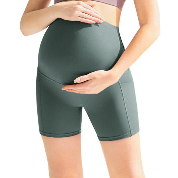 商品名:  Maacie Pregnancy High Waist Shorts Quick-Drying Solid Yoga Sports Shorts with 2 Deep Side Pockets Gray Green XX-La...