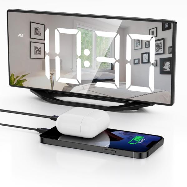 商品名: Roxicosly モダンデジタル時計 Digital Alarm Clocks for Bedrooms，8.7" LED Mirror Electronic Clocks with 2 USB Charger Ports,7 ...