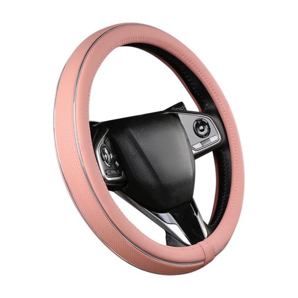 商品名: BubabyZZ 車用ハンドルカバー ピンク 滑り止め 通気性 快適 レザー カーアクセサリー シルバーの明るいバー付き レディース メンズ ユニバーサルプロテクター オールシーズン対応 15インチ ほとんどの車にフィット Bub...