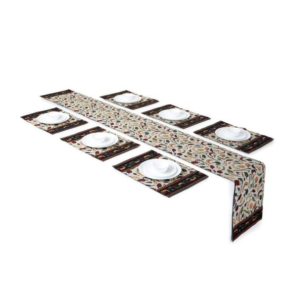 商品名: Encasa Homes ダイニングセット (プレースマット6枚 + テーブルランナー1枚) | チリ | ジャカード織り | モダンデザイン 自宅、カフェ、レストラン、ホテルで使用可能 - 洗濯機洗い可 Encasa Homes...