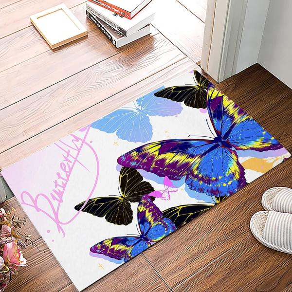 商品名Colorful Butterflies Spring Entrance Floor Mat Personalized Doormat, Gradient Blue Black Welcome Door Mat, Low Profil...
