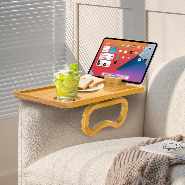 商品名:  tonchean Sofa Arm Clip on Tray Table, Sofa Armrest TV Tray with 360°Rotating Phone Bracket, Bamboo Sofa Armrest Cl...