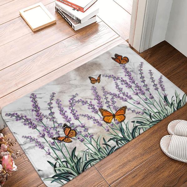 商品名:  Lavender Bath Mat Rug, Purple Lavender Floral Extra Soft Absorbent Door Mat, Non-Slip Rubber Backing Quick Dry Flo...